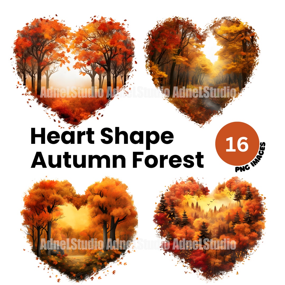 Heart Autumn Forest Clipart - Watercolor Forest Clipart, Autumn ...