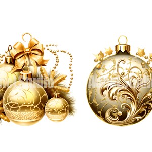Gold Christmas Ornaments Clipart, Watercolor Christmas Ornament PNG ...