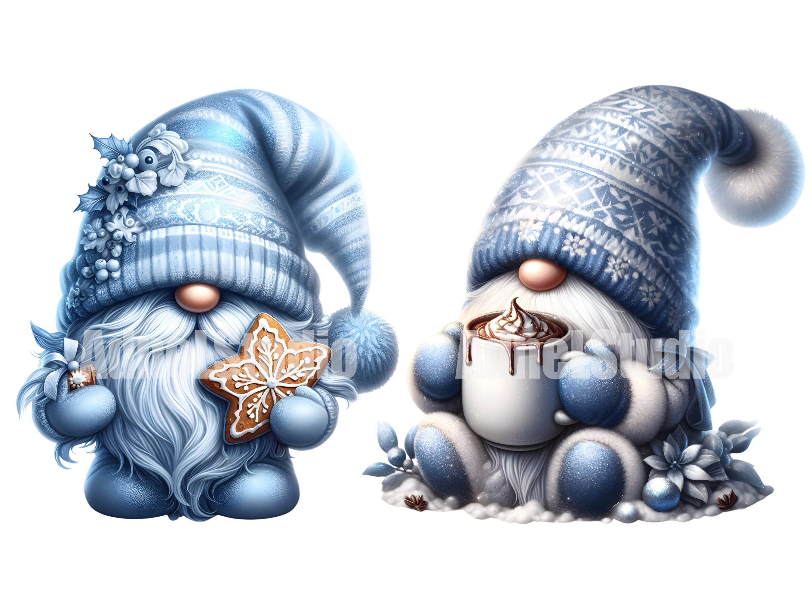 Watercolor Blue Christmas Gnomes Clipart, Winter Holidays, Gnome ...