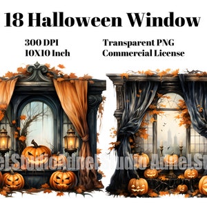 Halloween Window Pumpkin Clipart, Watercolor Halloween Window Clipart ...