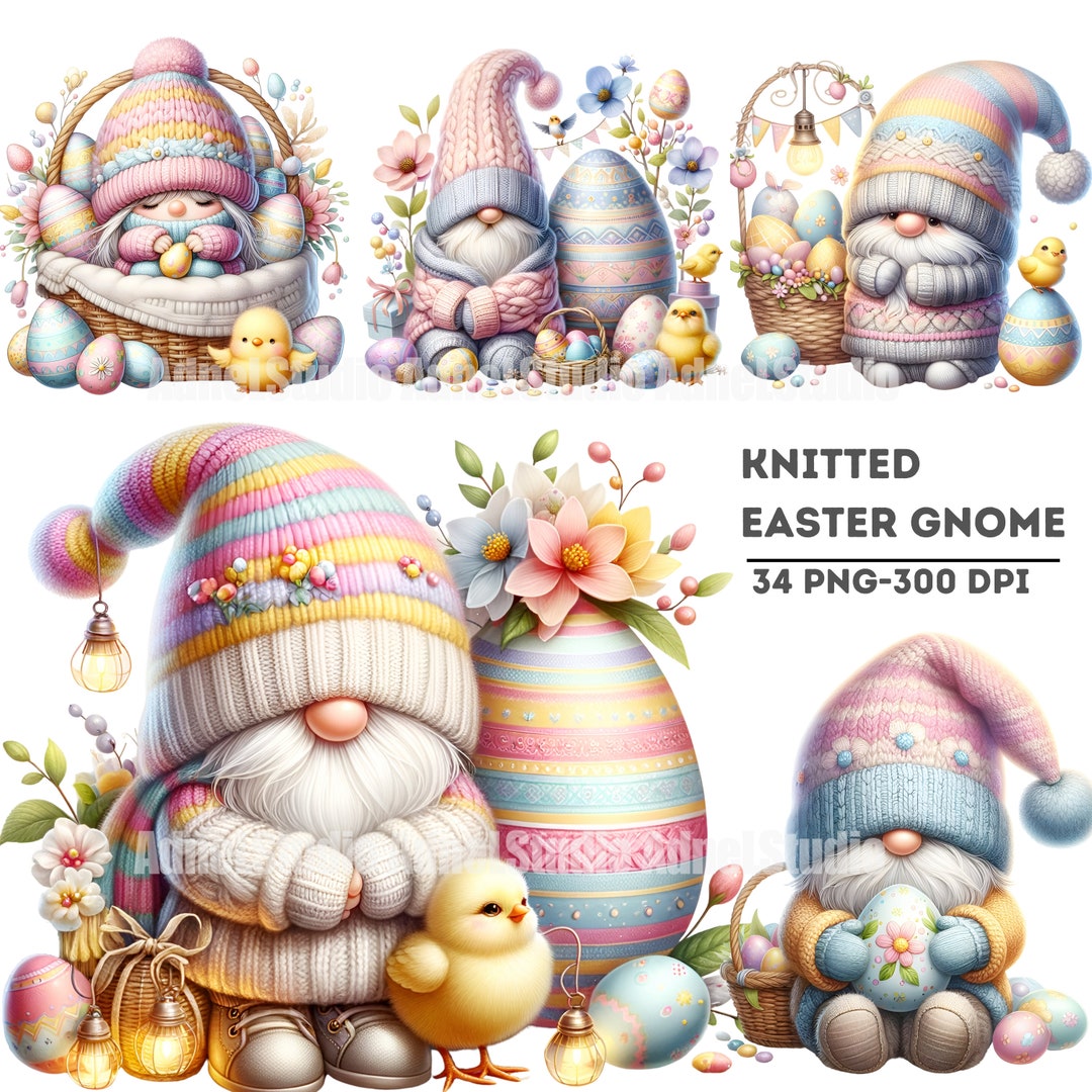 Knitted Easter Gnome Clipart - Easter Clipart, Spring Gnome Clipart ...