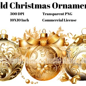 Gold Christmas Ornaments Clipart, Watercolor Christmas Ornament PNG ...