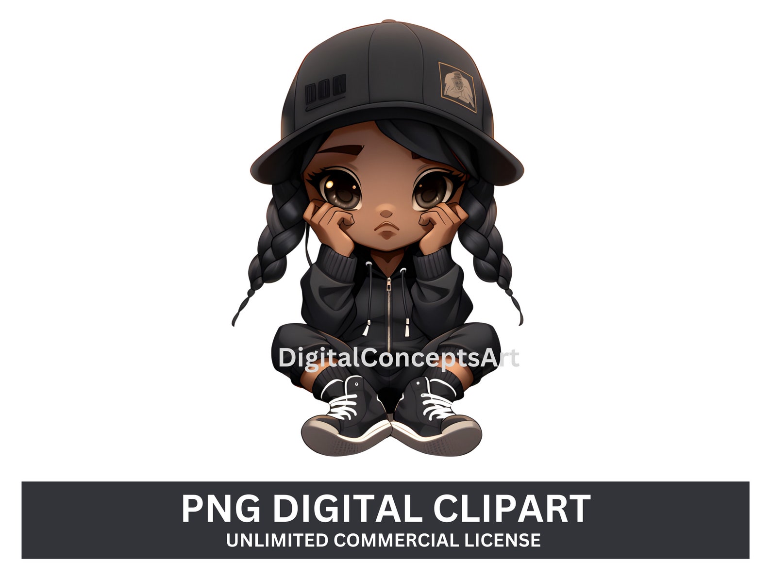 Black Hip Hop Girl Clipart, Black Chibi Girl Png, African American ...