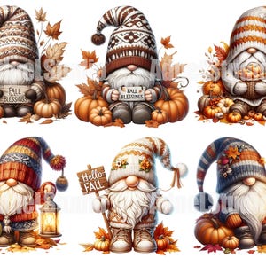 Autumn Harvest Gnome Clipart, Fall Gnome Clipart, Cozy Fall Gnome ...