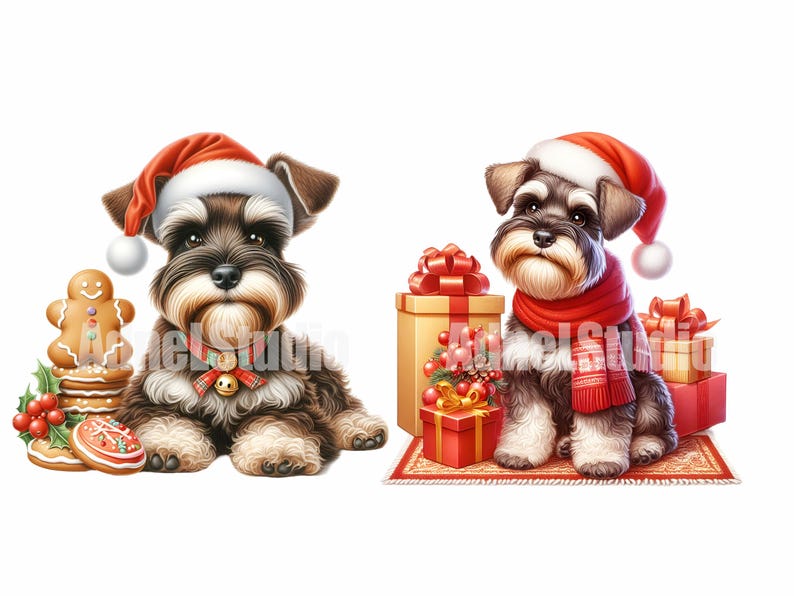 Christmas Miniature Schnauzer Clipart, Festive Miniature Schnauzer ...