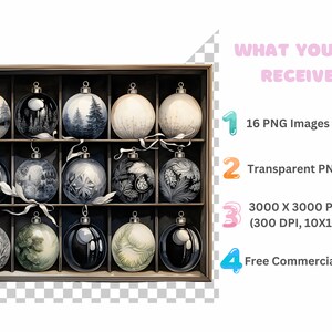 Christmas Black Bauble Clipart, Cozy Christmas Baubles Box Clipart ...