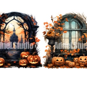 Halloween Window Pumpkin Clipart, Watercolor Halloween Window Clipart ...