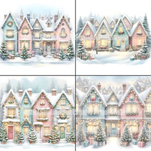 Snowy Christmas Village Clipart Bundle, Cozy Winter Houses With Holiday ...