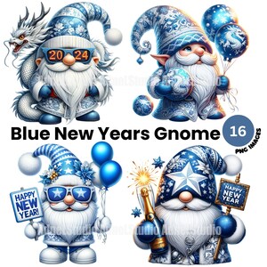 Blue New Year Gnome Clipart, 2024 New Year Gnome PNG, Happy New Year ...
