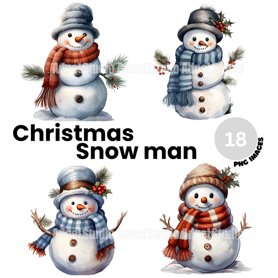 Christmas Snowman Clipart - Watercolor Christmas Clipart, Watercolor ...