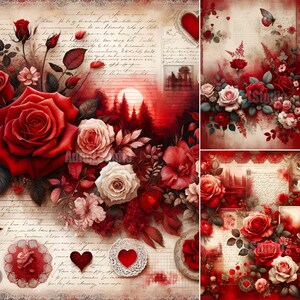 Vintage Red Rose Junk Journal, Shabby Paper Roses, Vintage Victorian ...