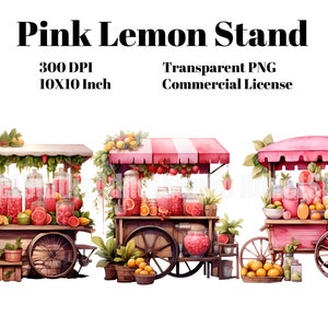 Watercolor Pink Lemon Stand Clipart - Pink Lemonade Stand Clipart ...