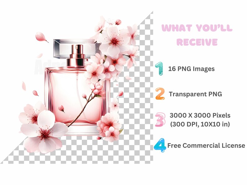 Watercolor Cherry Blossom Perfume, Floral PNG Clipart, Beauty Bottle ...