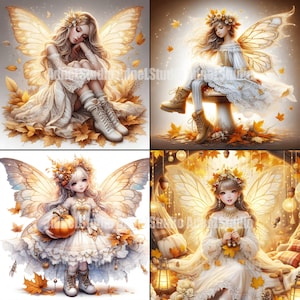 Cozy Autumn Fairy Illustration With Fall Leaves and Lanterns, Whimsical ...