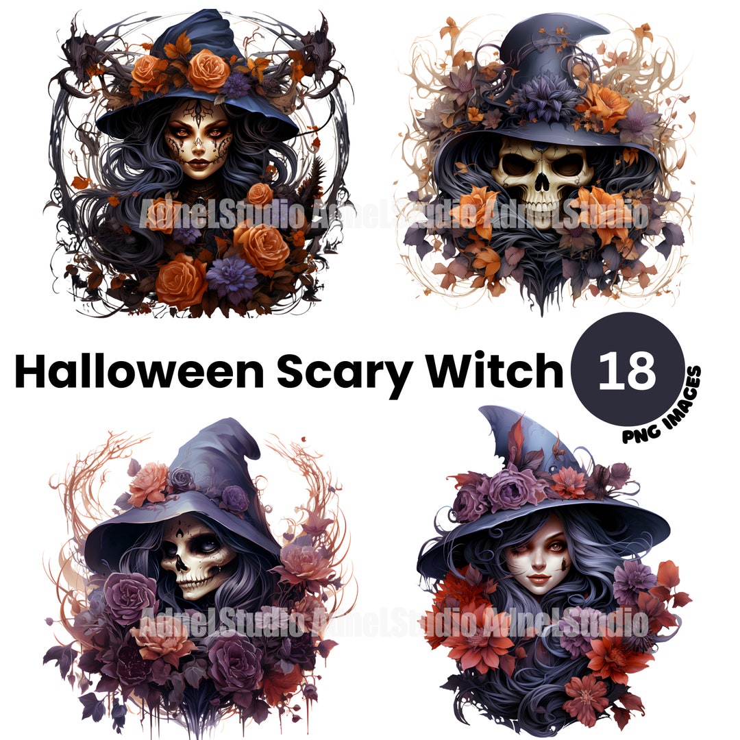 Halloween Scary Witch Clipart - Watercolor Halloween Clipart, Halloween ...