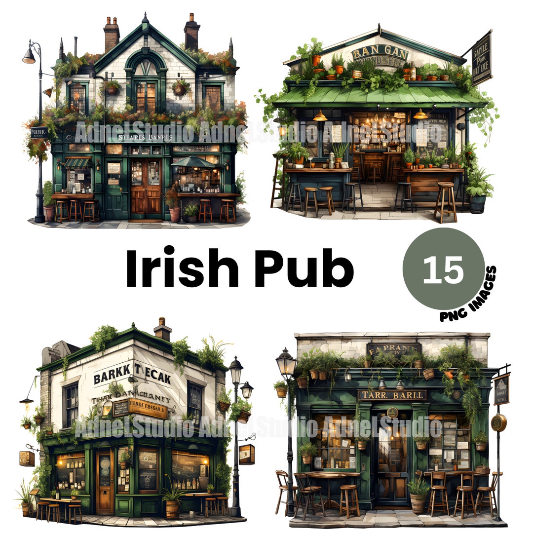 Watercolor Irish Pub Clipart - Iris Beer Pub Clipart, Digital ...