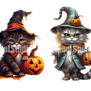 Halloween Cat Clipart - Halloween Clipart, Watercolor Halloween Kitten ...