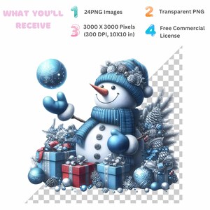 Blue Christmas Snowman Clipart, Blue Snowman Clipart, Snowman With ...