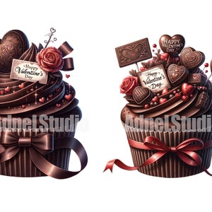 Watercolor Valentines Cupcake Clipart, Valentines Chocolate Cupcake ...