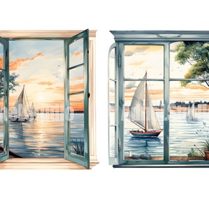 Watercolor Nautical Window Clipart - Cozy Window Clipart, Nautical ...