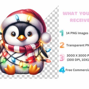 Festive Christmas Penguin Clipart, Cute Holiday Digital Art, Winter ...