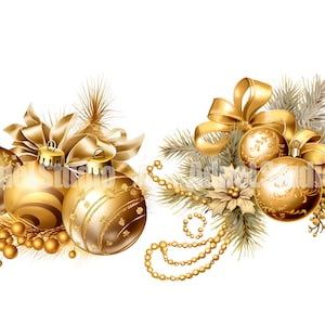 Gold Christmas Ornaments Clipart, Watercolor Christmas Ornament PNG ...