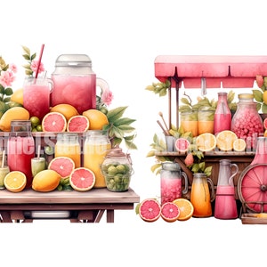 Watercolor Pink Lemon Stand Clipart - Pink Lemonade Stand Clipart ...