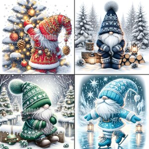 Festive Winter Gnome Illustrations With Cozy Lanterns and Snowy Scene ...