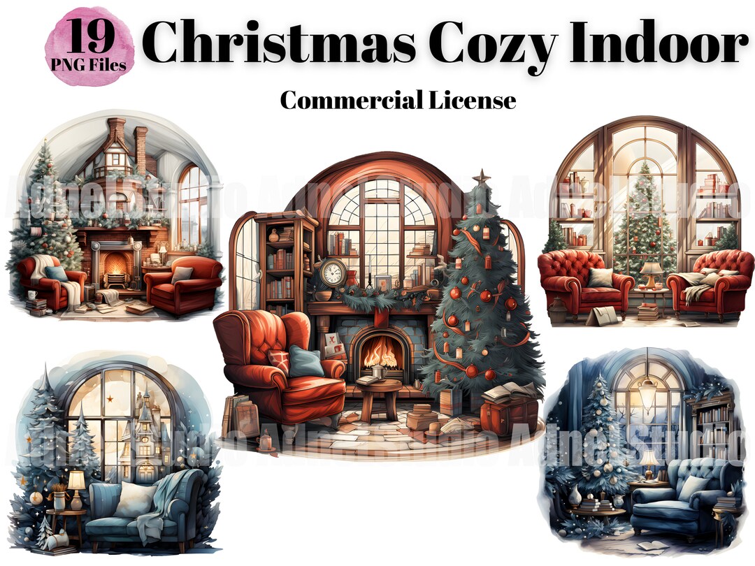 Christmas Cozy Indoor Clipart Vintage Cottagecore Clipart - Etsy