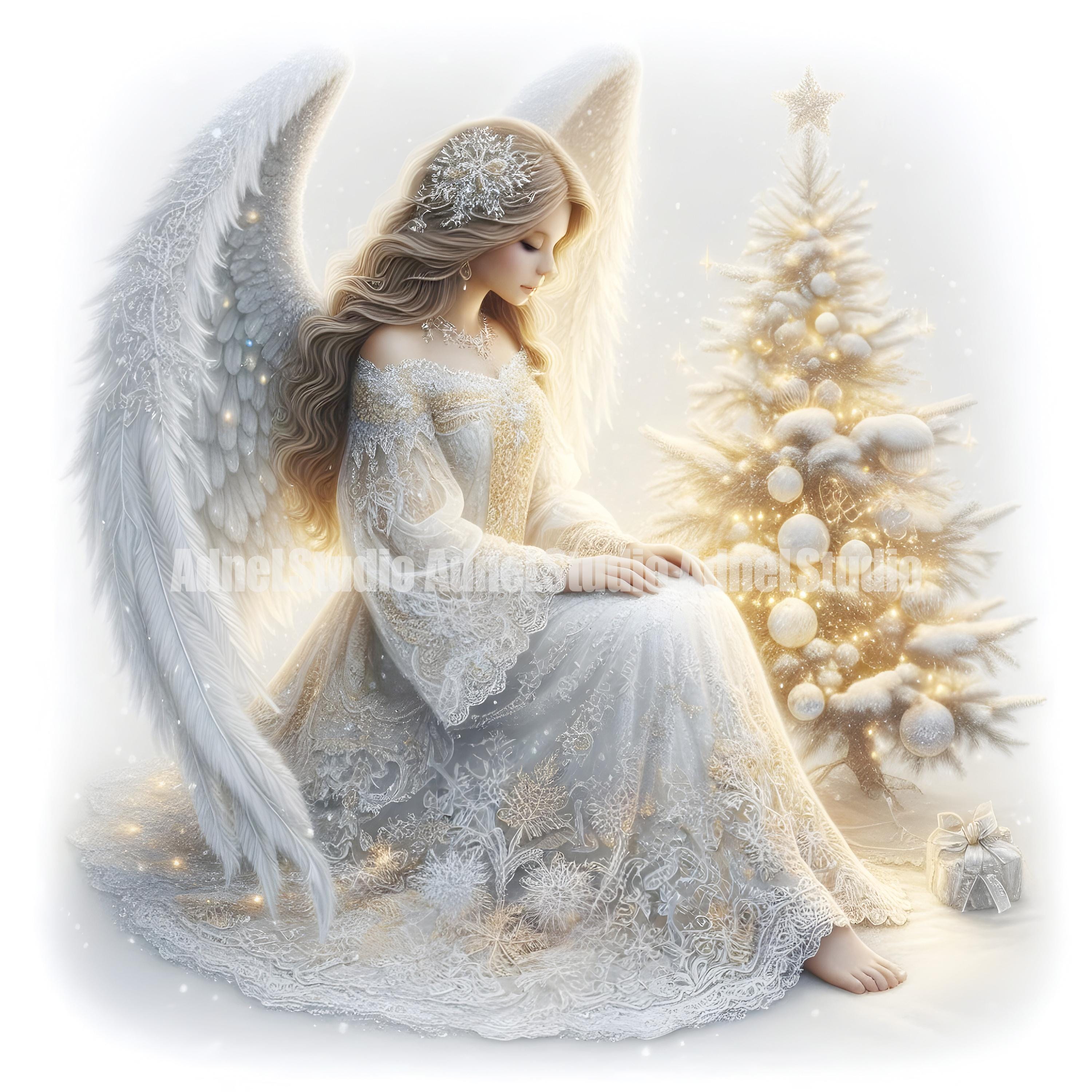 Cozy Winter Angel Digital Print, Christmas Angel Clipart, Elegant ...