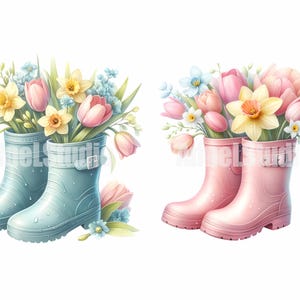 Watercolor Floral Rain Boots Clipart, Spring Flowers Illustration ...