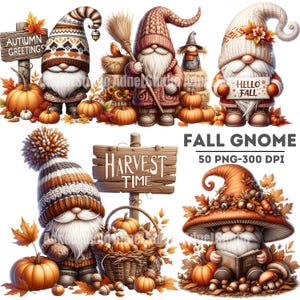 Autumn Harvest Gnome Clipart, Fall Gnome Clipart, Cozy Fall Gnome ...