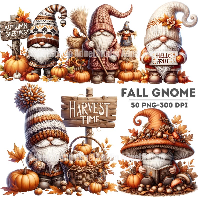 Autumn Harvest Gnome Clipart, Fall Gnome Clipart, Cozy Fall Gnome ...