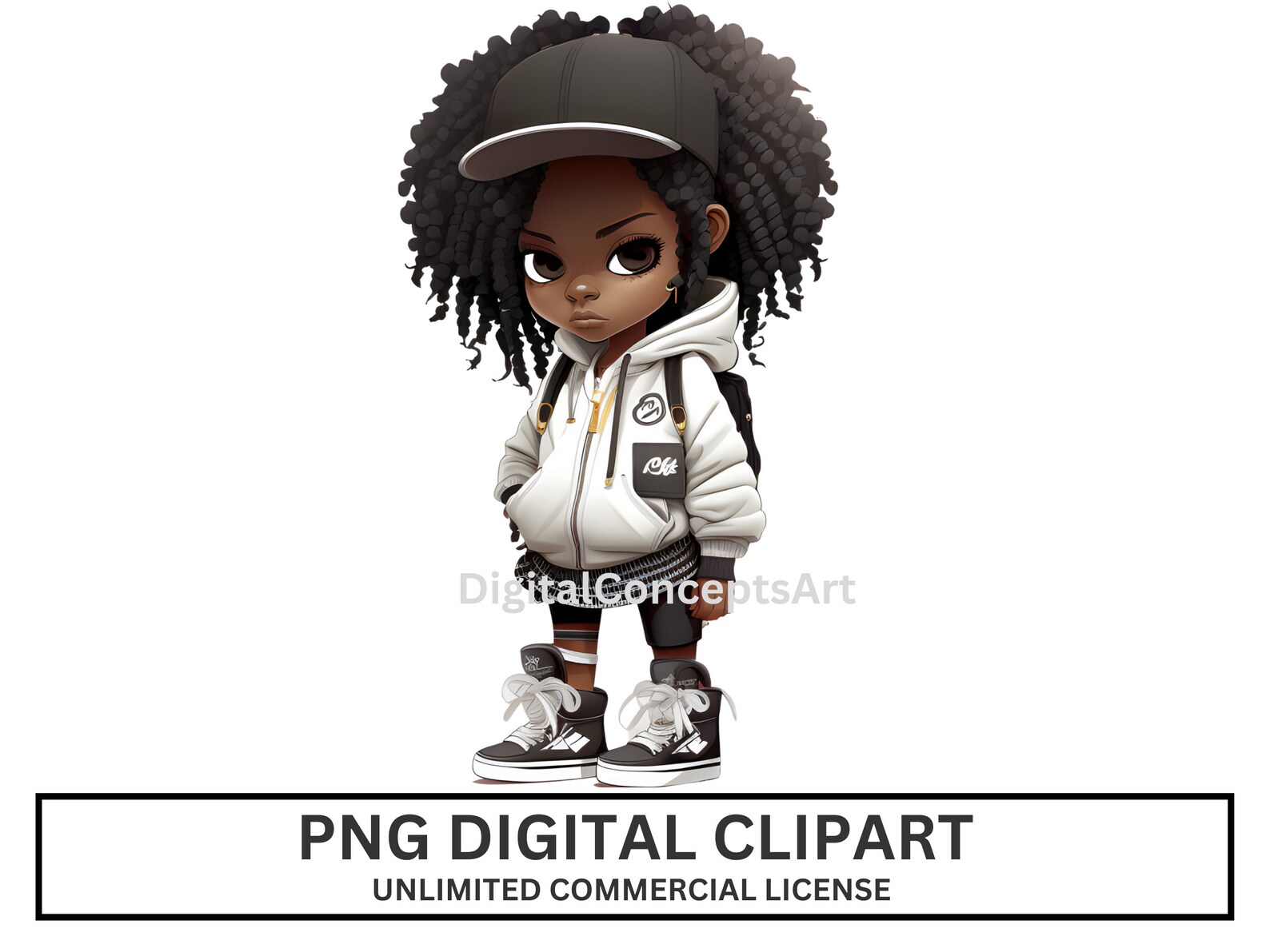 Black Hip Hop Girl Clipart, Black Chibi Girl Png, African American ...