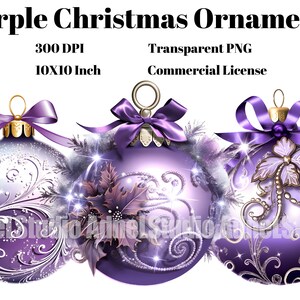 Purple Christmas Ornaments Clipart, Watercolor Ornament Clipart ...