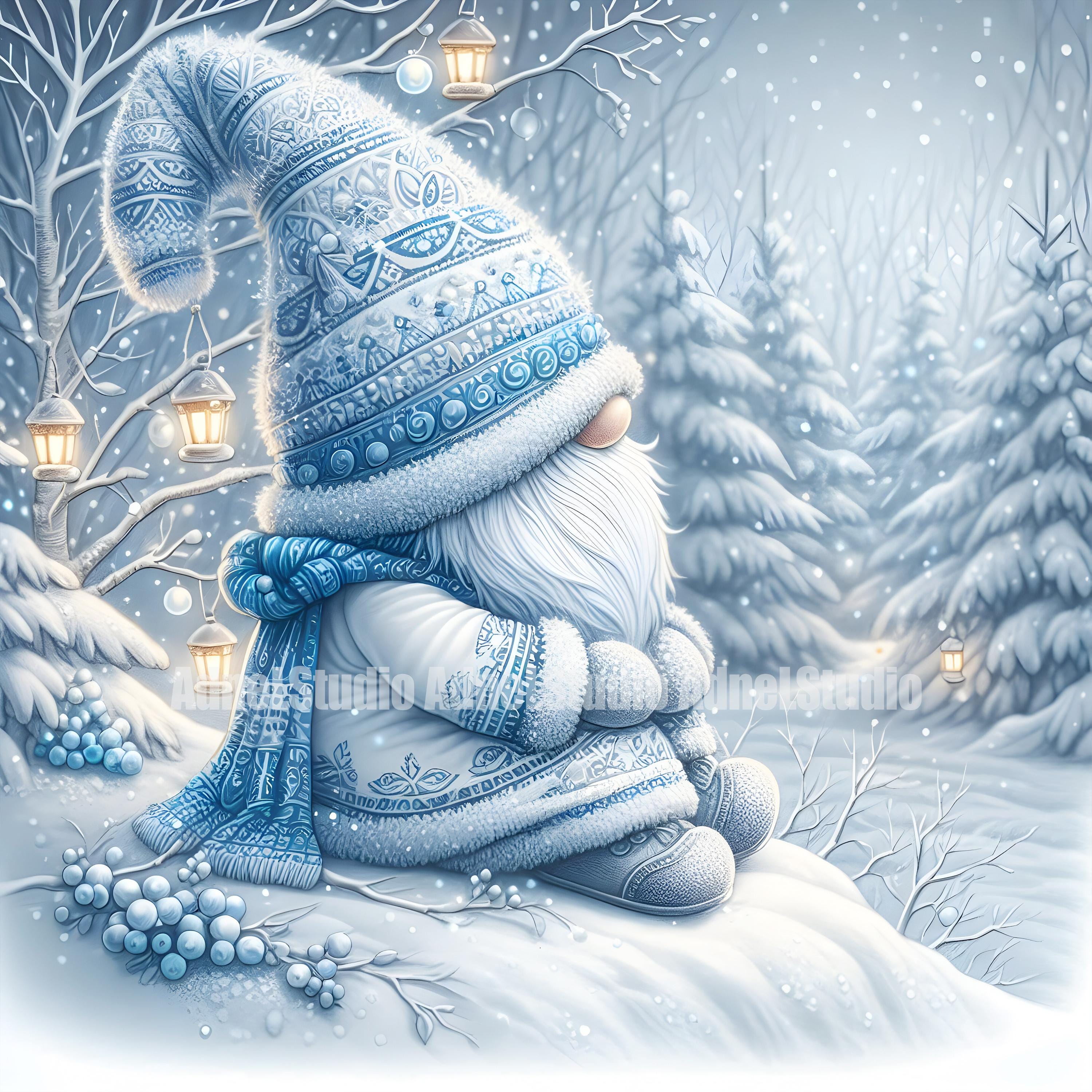 Festive Winter Gnome Illustrations With Cozy Lanterns and Snowy Scene ...
