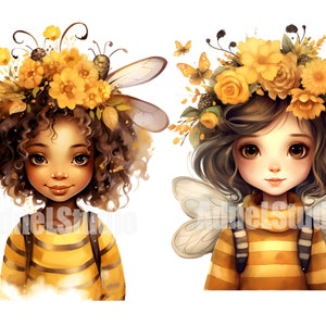 Cute Bee Fairy Clipart - Watercolor Flower Bee Fairy PNG, Bee Girl ...