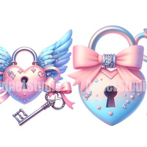 Watercolor Valentines Day Clipart, Heart Lock and Key Clipart, Romantic ...