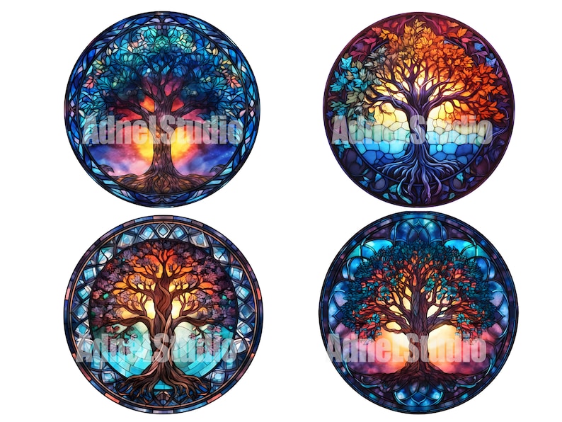 Stained Glass Tree of Life Clipart, Watercolor Tree of Life ...