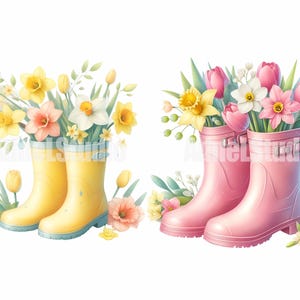 Watercolor Floral Rain Boots Clipart, Spring Flowers Illustration ...