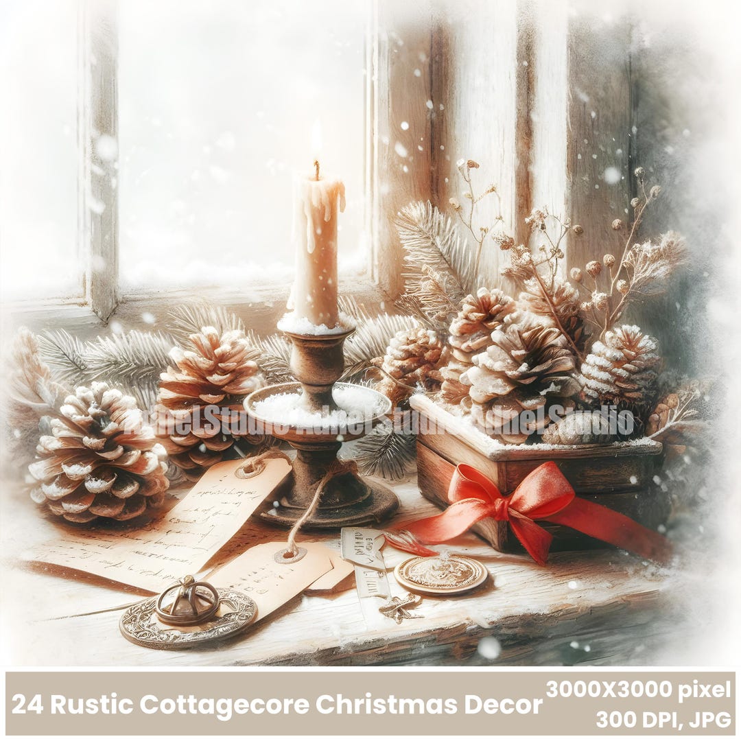 Rustic Cottagecore Christmas Decor Digital Art, Cozy Christmas Wall Art ...