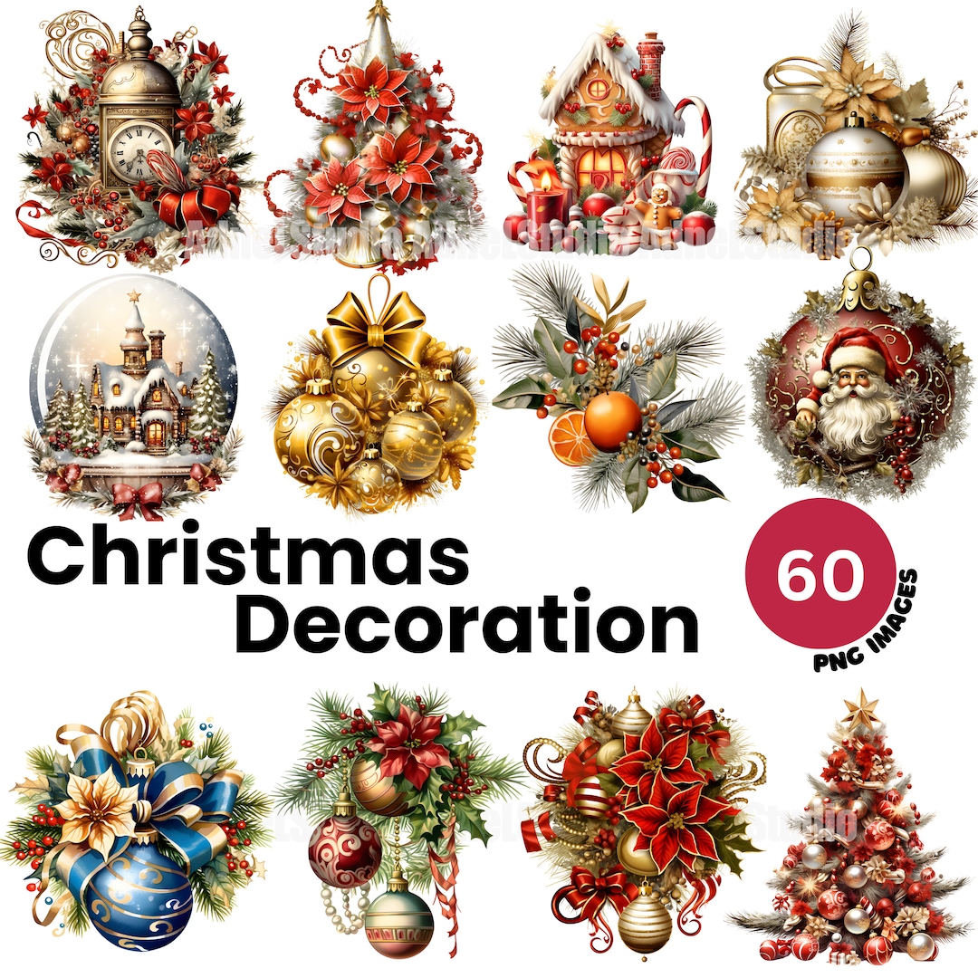 Christmas Decoration Clipart Bundle - Watercolor Christmas Ornaments ...