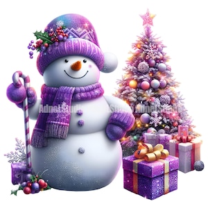 Purple Christmas Snowman Clipart - Festive Purple Snowman Clipart ...