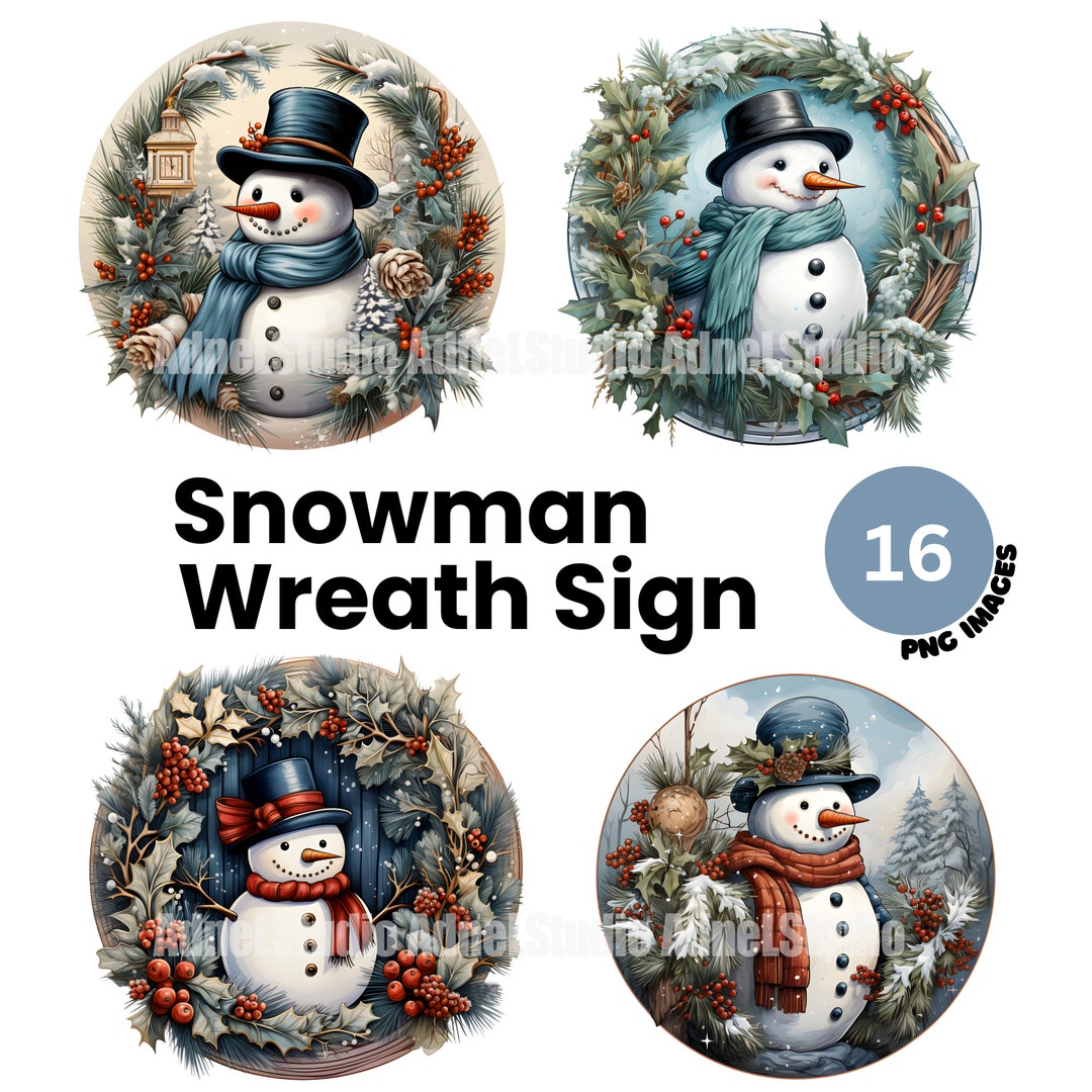 Snowman Wreath Sign Clipart - Christmas Clipart, Watercolor Snowman ...