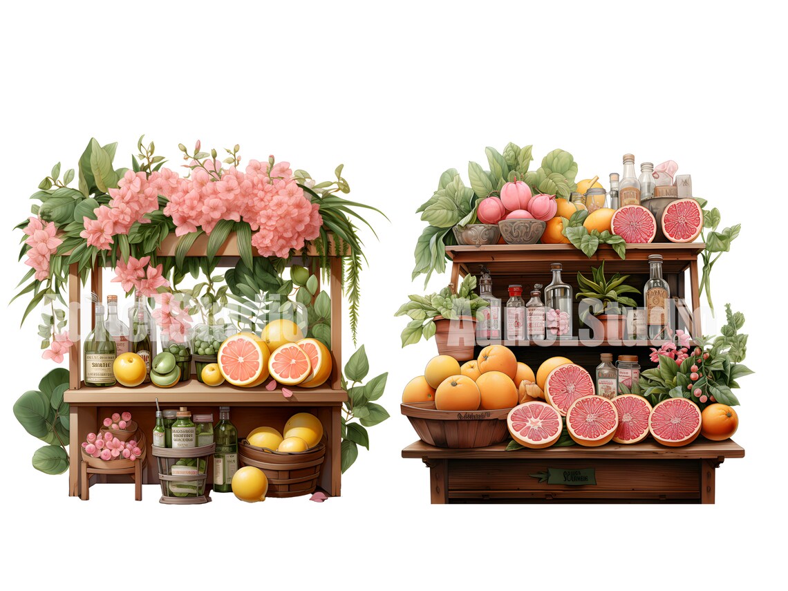 Watercolor Pink Lemon Stand Clipart - Pink Lemonade Stand Clipart ...