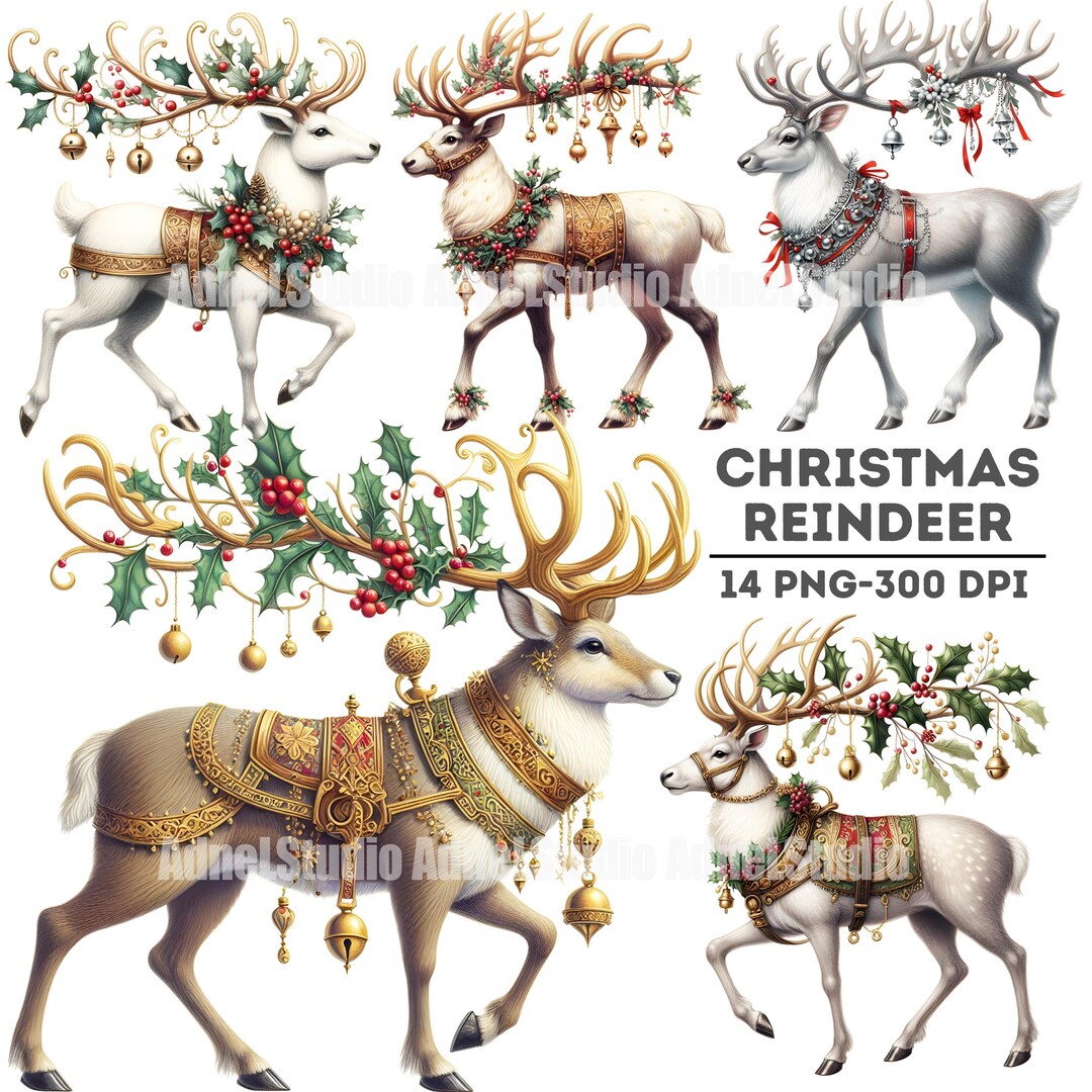 Christmas Reindeer Clipart, Festive Holiday Decor, Christmas Digital ...