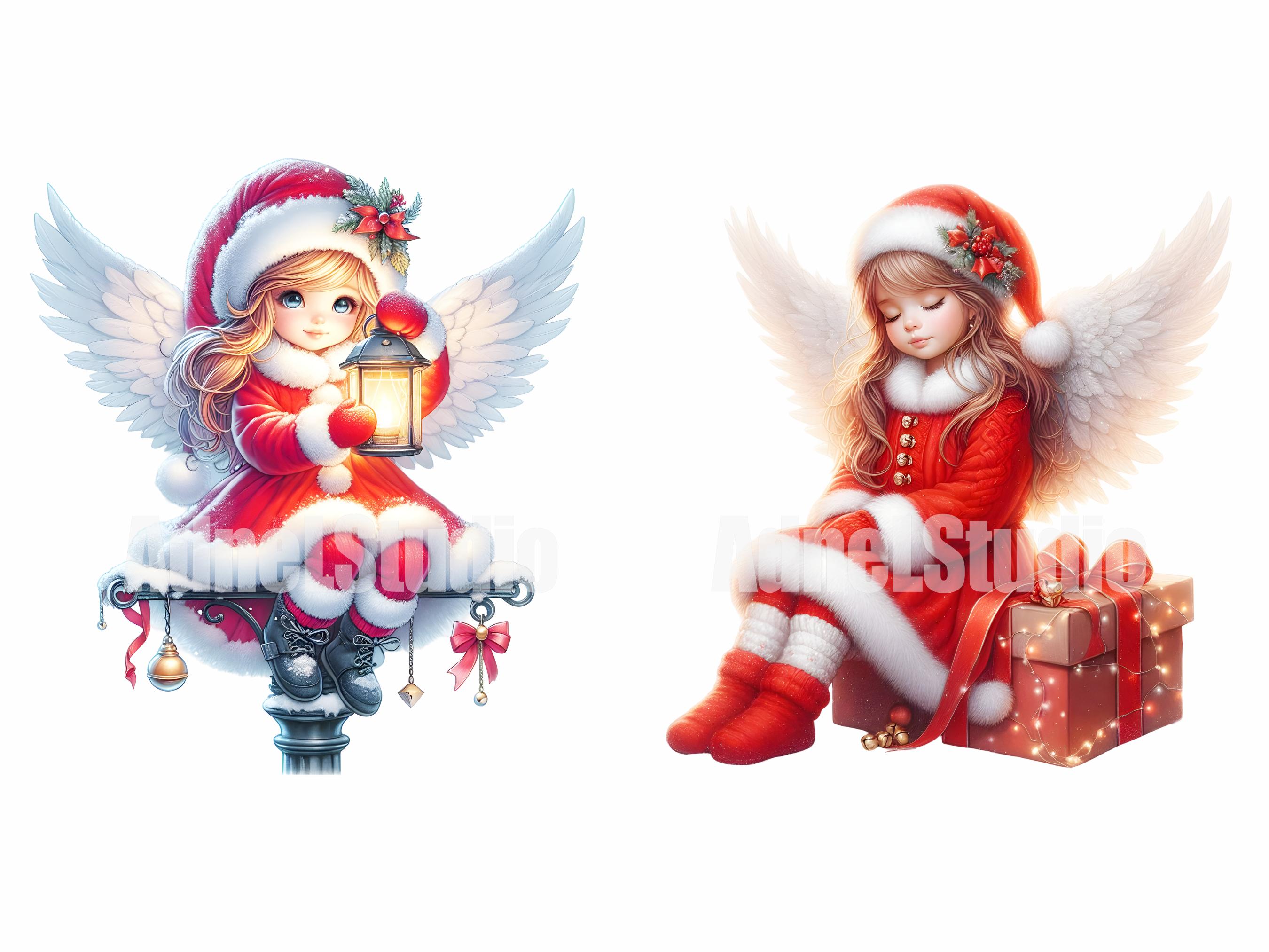 Christmas Little Angel PNG Clipart Bundles, Holiday Decor Art, Festive ...