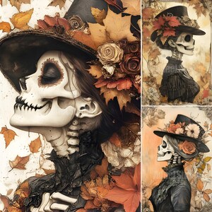 Vintage Halloween Skeleton Print, Gothic Victorian Skeleton Art, Spooky ...