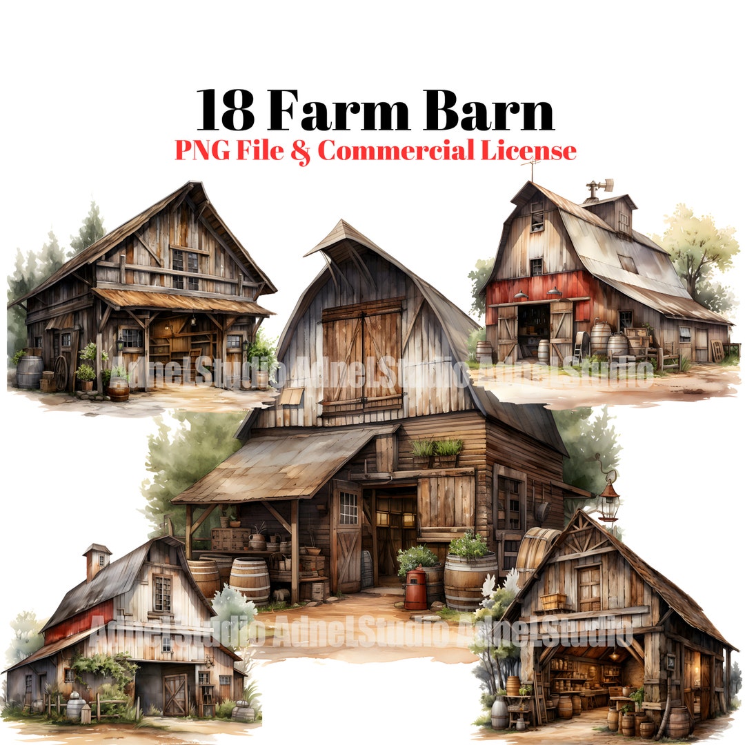 Watercolor Farm Barn Clipart Cottagecore Clipart Farmhouse - Etsy