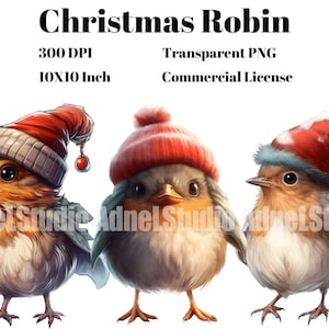 Christmas Robin Clipart - Christmas Clipart, Watercolor Christmas Robin ...